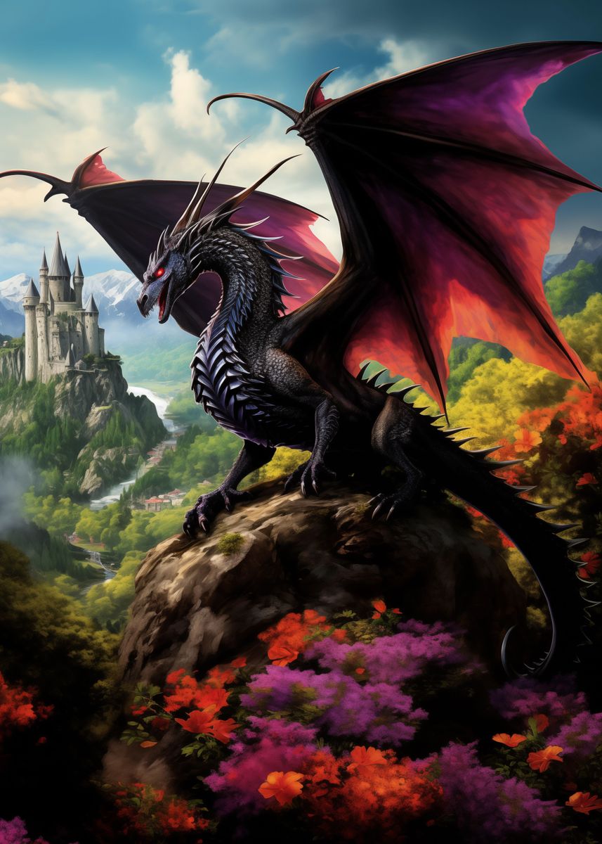 'Exotic Black Dragon' Poster, picture, metal print, paint by Fleur de ...