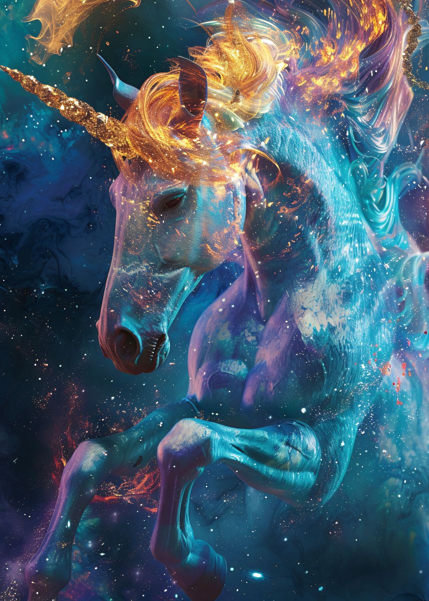 'Abstract Cosmic Unicorn' Poster, picture, metal print, paint by Vendzi ...