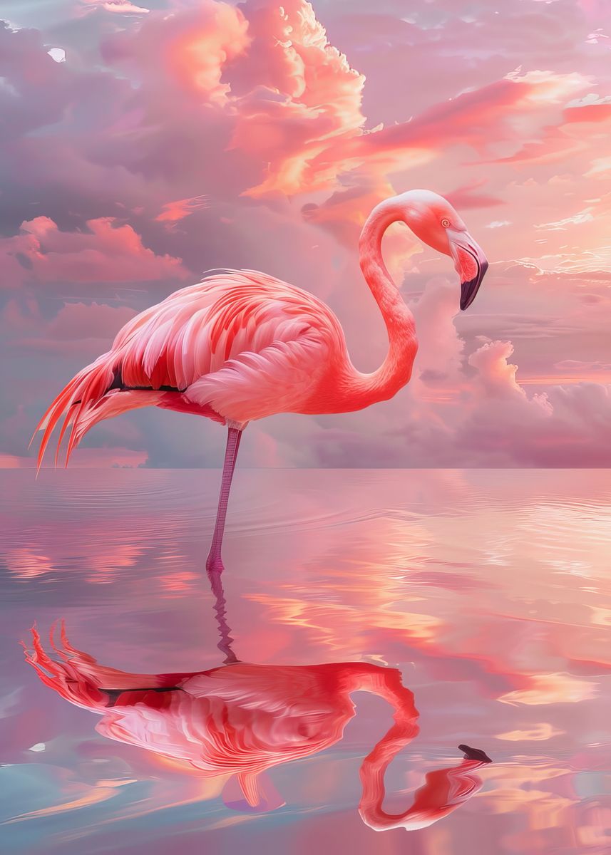 'Flamingo Shadow Dance' Poster, picture, metal print, paint by Tollaru ...