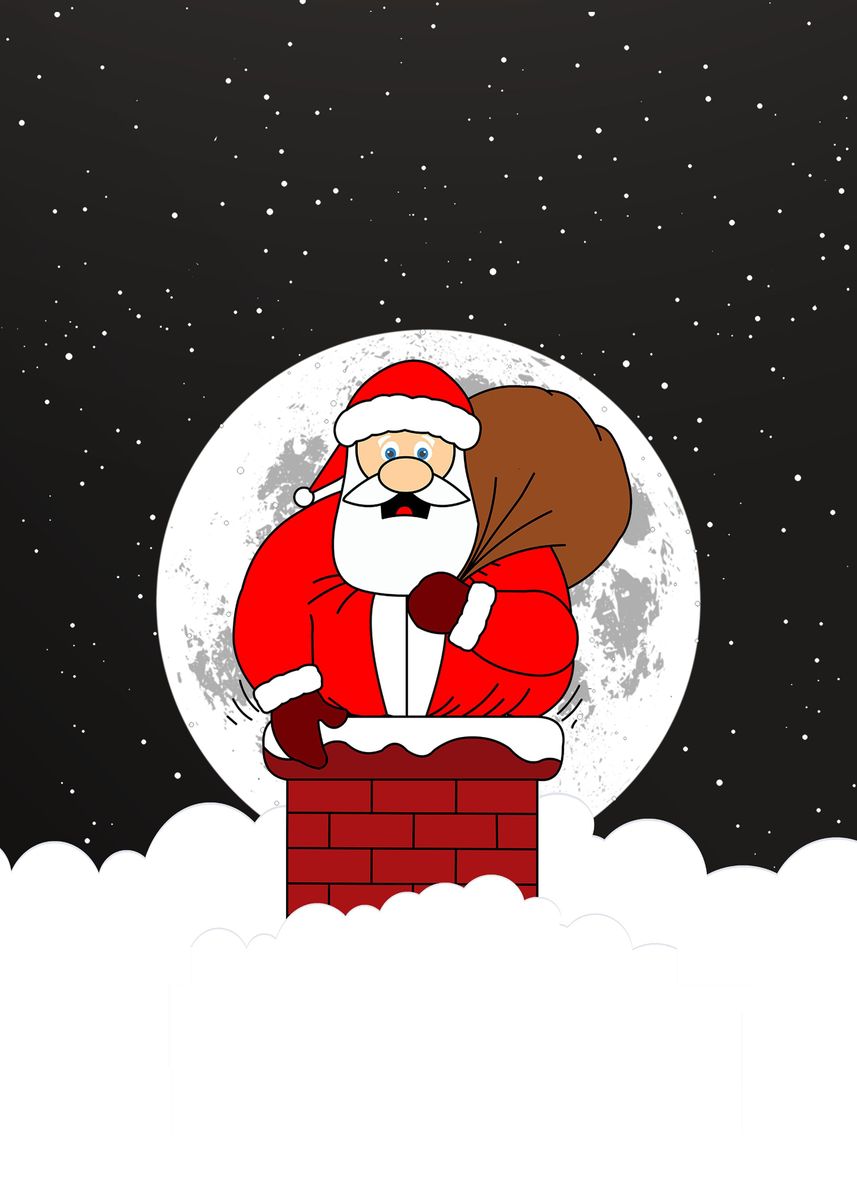 'Santa under the full moon' Poster, picture, metal print, paint by ...