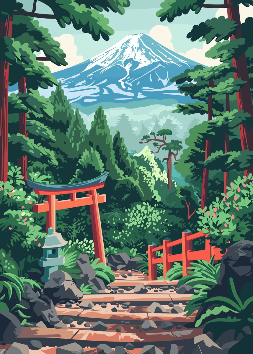 'Japan Hiking Mount Fuji' Poster, picture, metal print, paint by Mesh ...