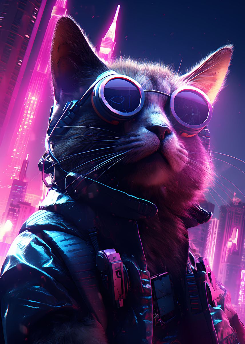 'Cyberpunk Cat ' Poster, picture, metal print, paint by Autophil | Displate