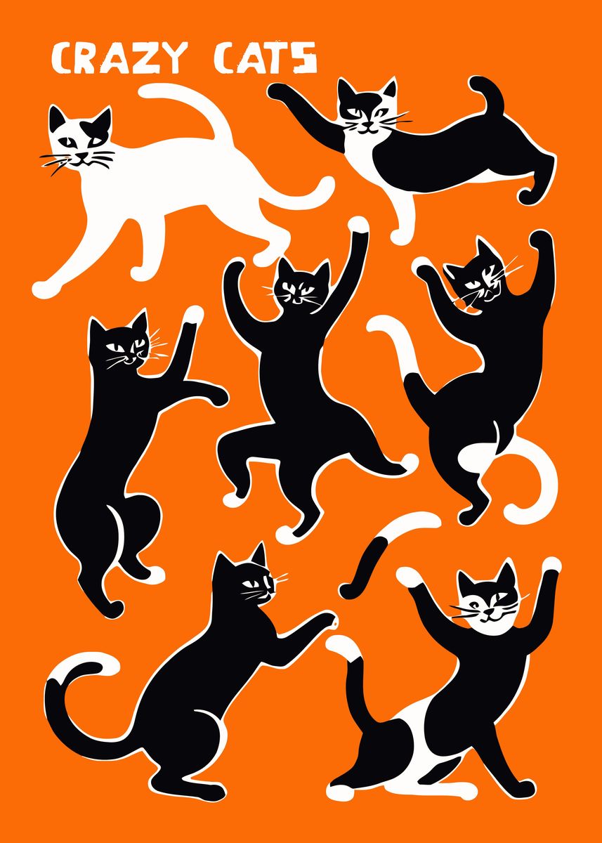 'Crazy Cat Orange Poster' Poster, picture, metal print, paint by ...