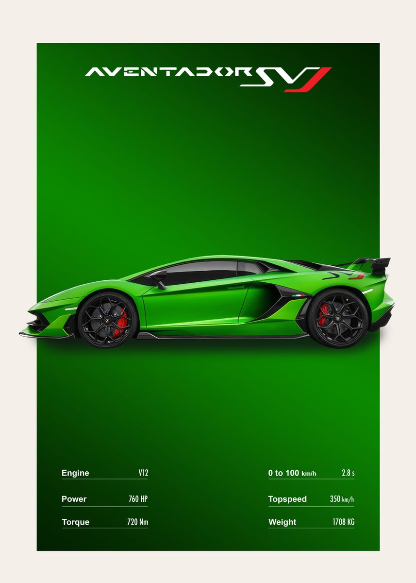 'Lamborghini Aventador SVJ' Poster, picture, metal print, paint by Full ...