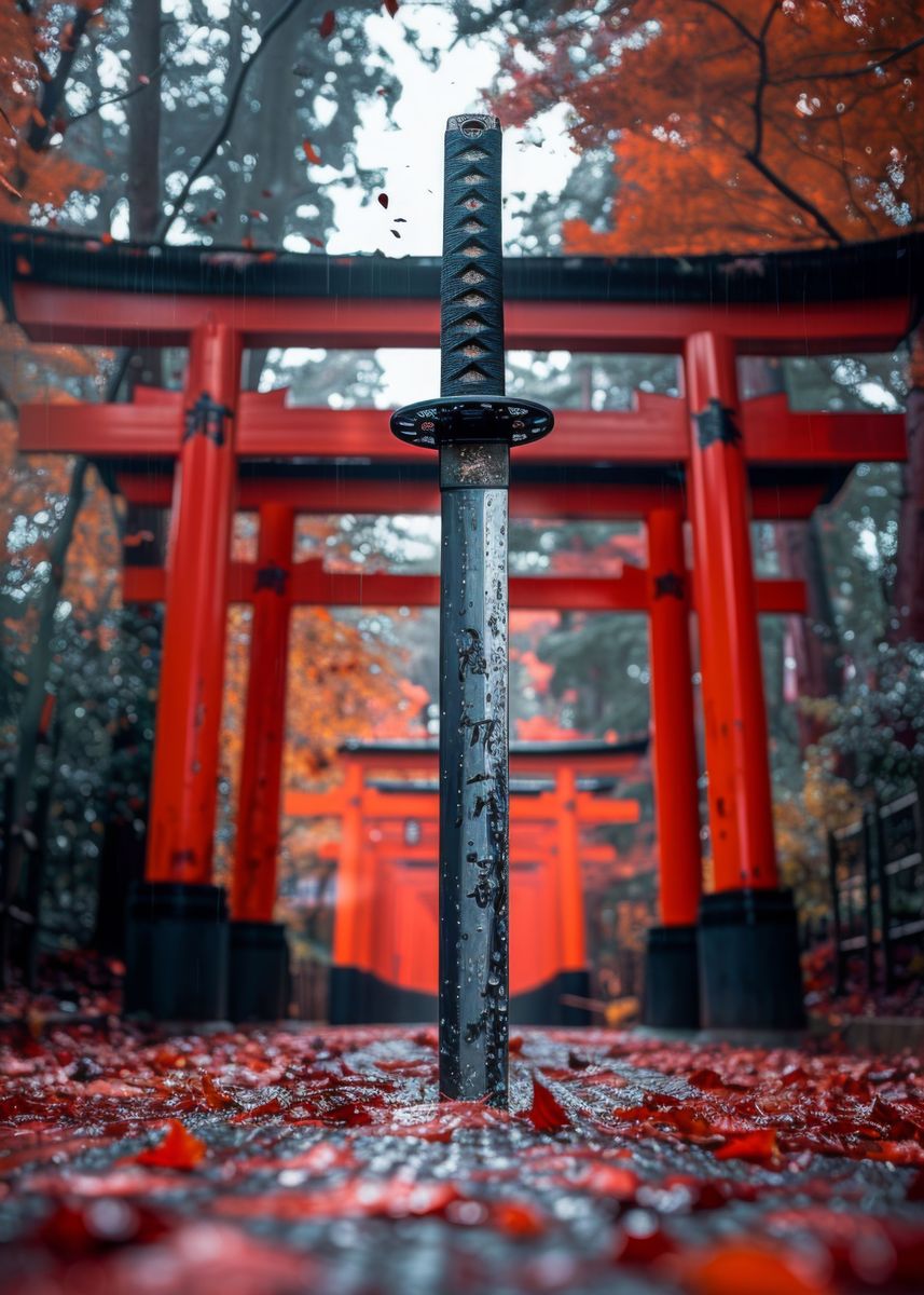 'katana sword on torii gate' Poster, picture, metal print, paint by ...