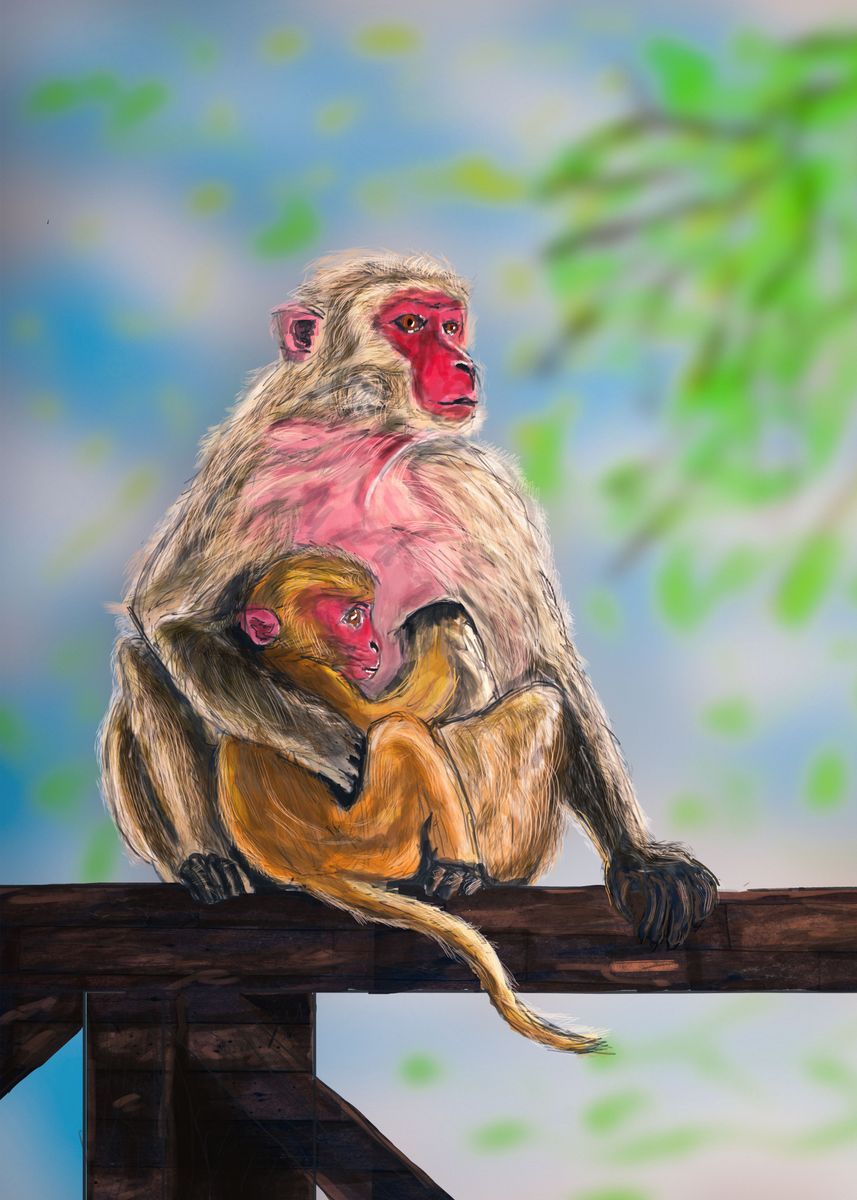 'Rhesus Macaque' Poster, picture, metal print, paint by Aniket Patel ...