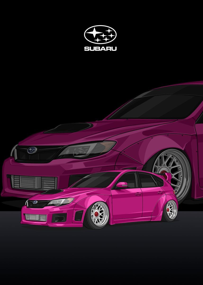 'Subaru Impreza WRX pink' Poster, picture, metal print, paint by ...