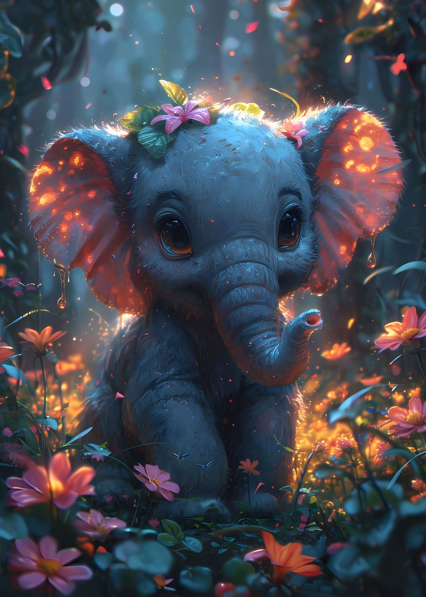 'Cute Elephant Cartoon' Poster, picture, metal print, paint by Wildlife ...