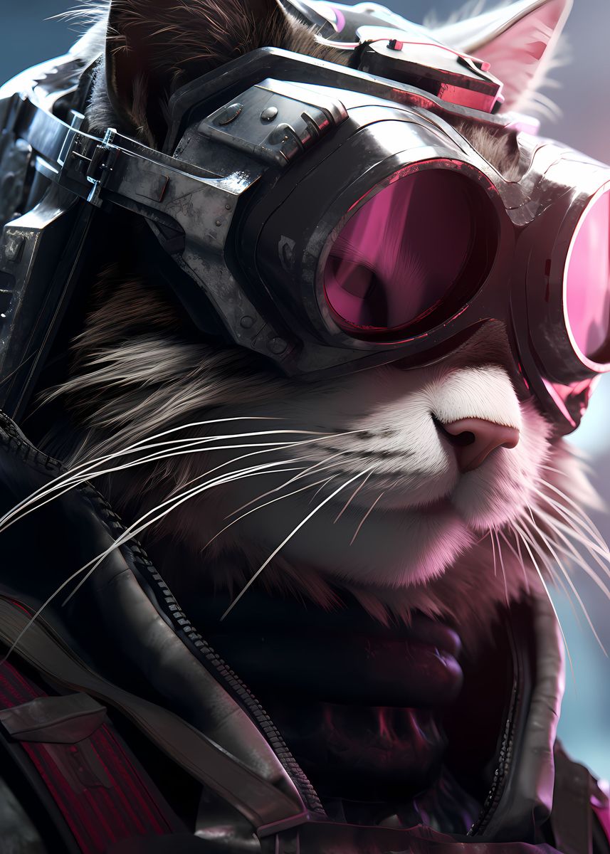 'Cyberpunk Cute Cat' Poster, picture, metal print, paint by Autophil ...