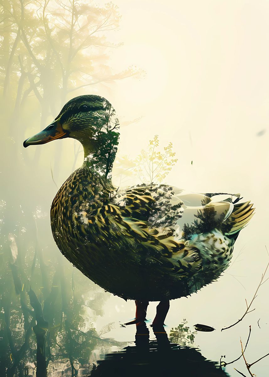 'Duck Double Exposure Lake' Poster, picture, metal print, paint by ...