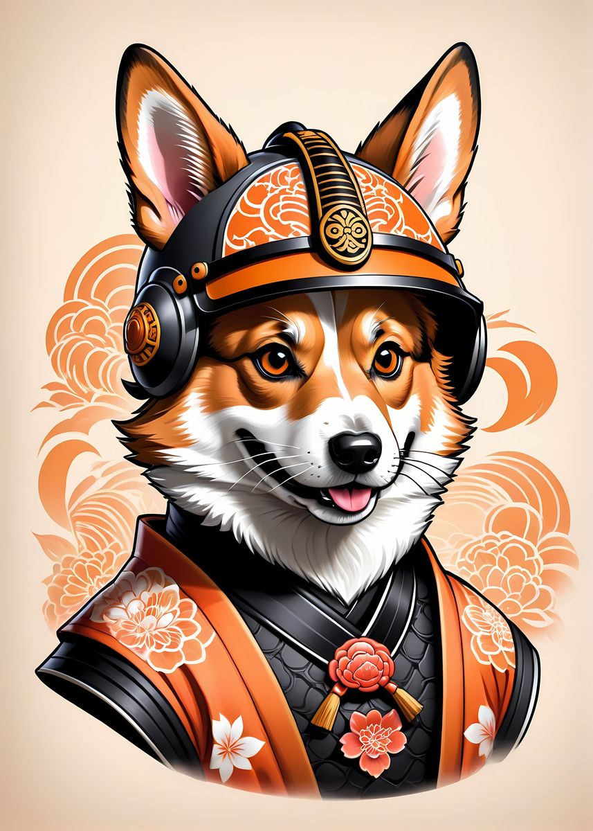 'Samurai Samurai Corgi' Poster, picture, metal print, paint by Gin Art ...