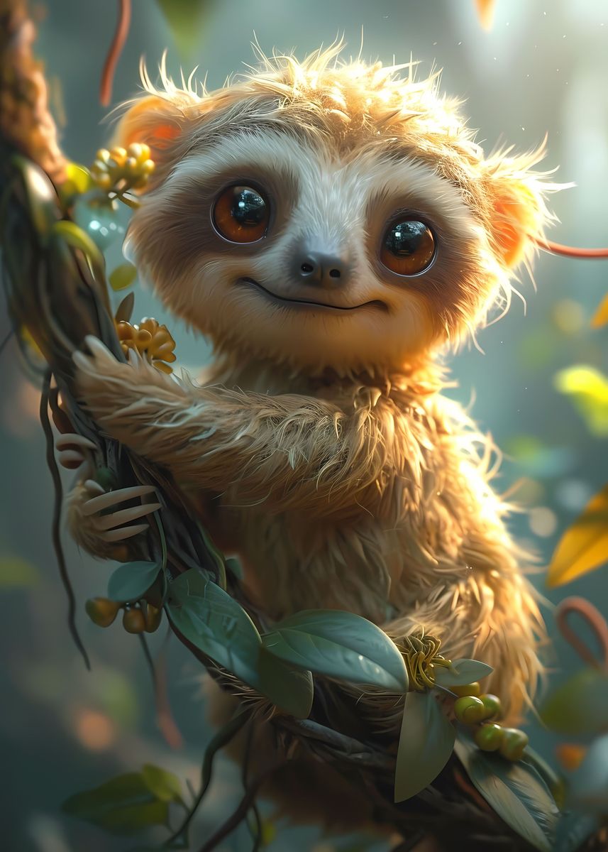 'A Cute Cartoon Sloth ' Poster, picture, metal print, paint by Wildlife ...