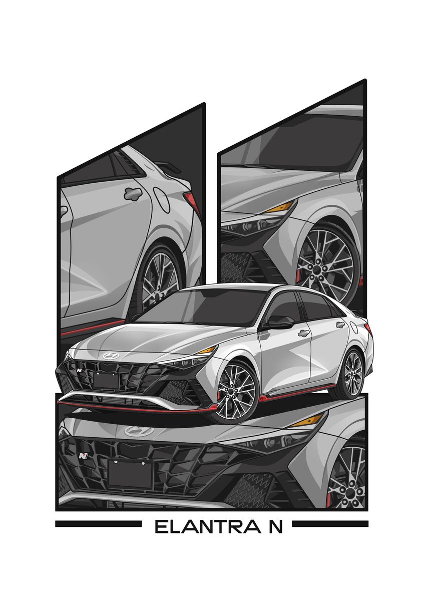 'hyundai elantra n white' Poster, picture, metal print, paint by ...