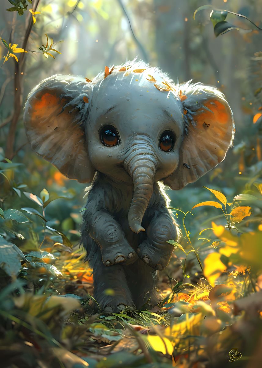'Cute Elephant Cartoon' Poster, picture, metal print, paint by Wildlife ...