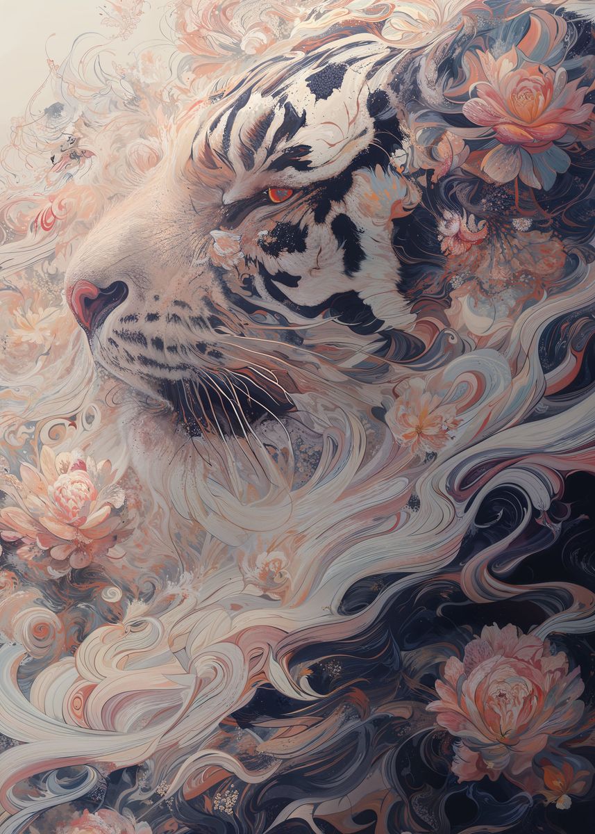 'Tiger Bloom' Poster, picture, metal print, paint by Mr Relative | Displate