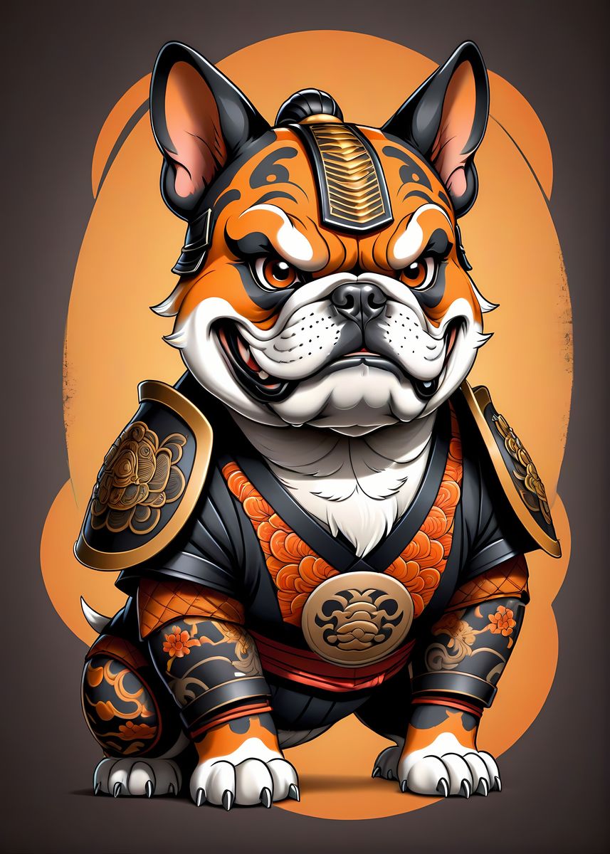 'Samurai Bulldog' Poster, picture, metal print, paint by Gin Art | Displate