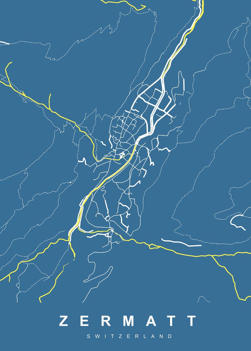 'MAP ZERMATT SWITZERLAND ' Poster, picture, metal print, paint by ...