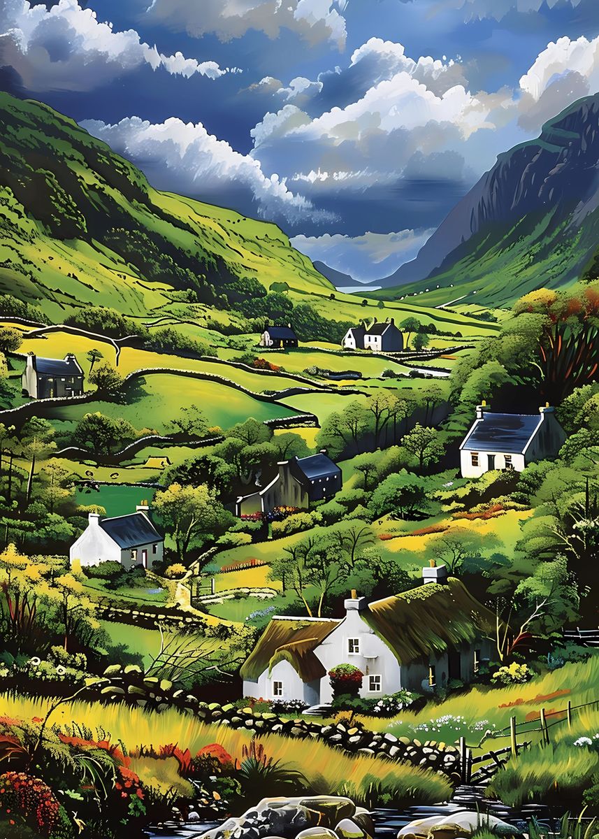 'Ireland Countryside Cliffs' Poster, picture, metal print, paint by ...