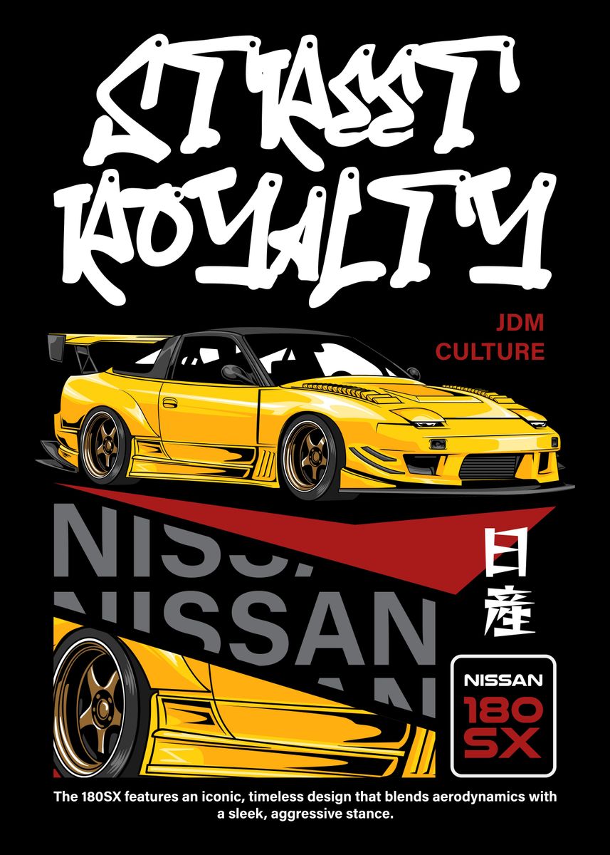 'Retro 180SX JDM Car' Poster, picture, metal print, paint by Mikhaila Poster Design | Displate