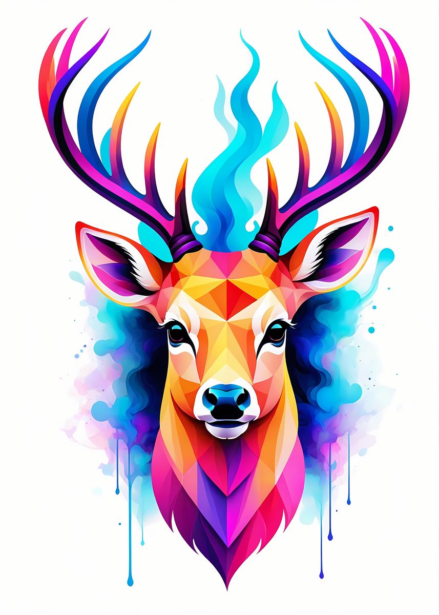 'Geometric Color Deer' Poster, picture, metal print, paint by Gangster ...