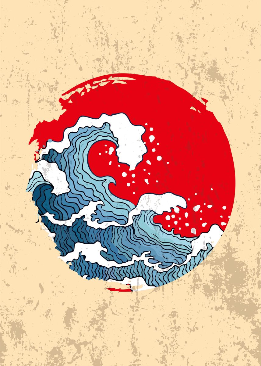 'Japanese wave circle art' Poster, picture, metal print, paint by ...