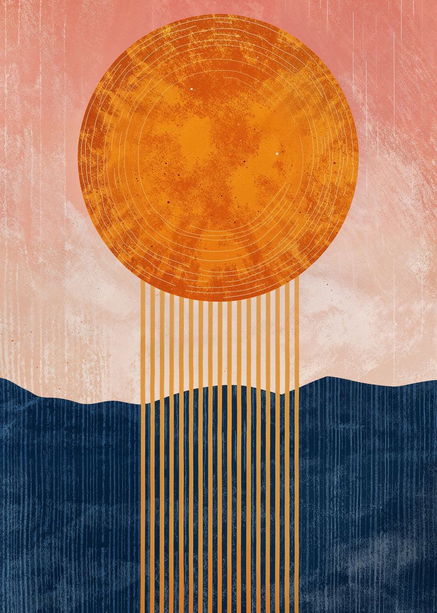 'Orange Sun Rays' Poster, picture, metal print, paint by Katsu | Displate