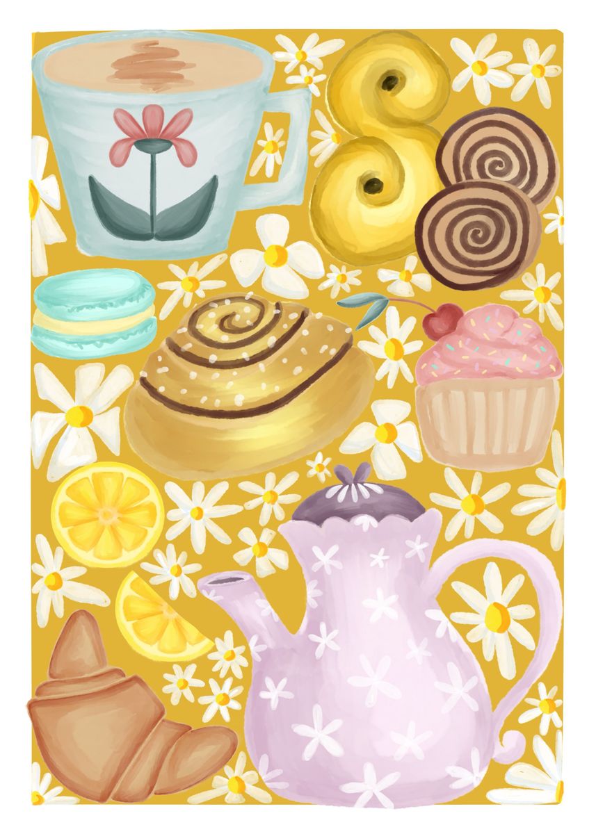 'Coffee and cake' Poster, picture, metal print, paint by ...