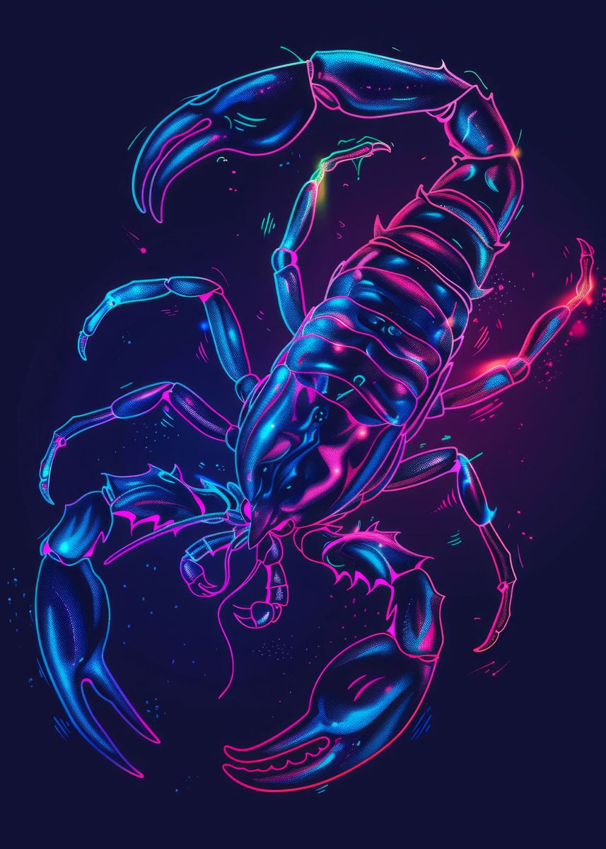 'Scorpion Neon' Poster, picture, metal print, paint by Adam Reed | Displate
