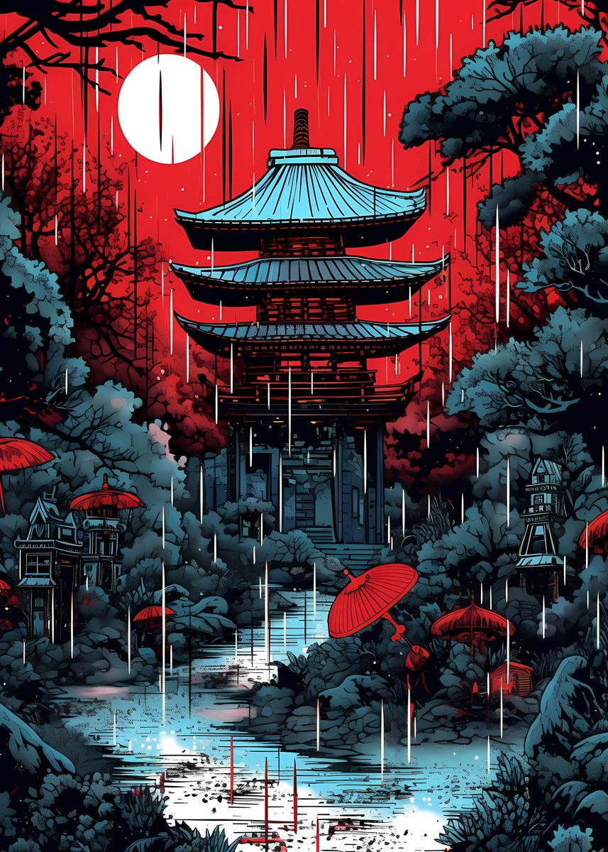 'Red night in Japan' Poster, picture, metal print, paint by ALEX ...
