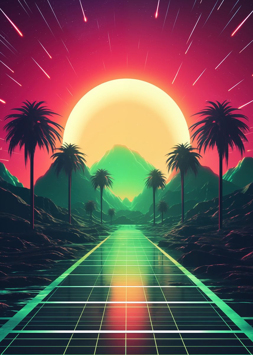 'Neon Dreamscape Odyssey' Poster, picture, metal print, paint by ...