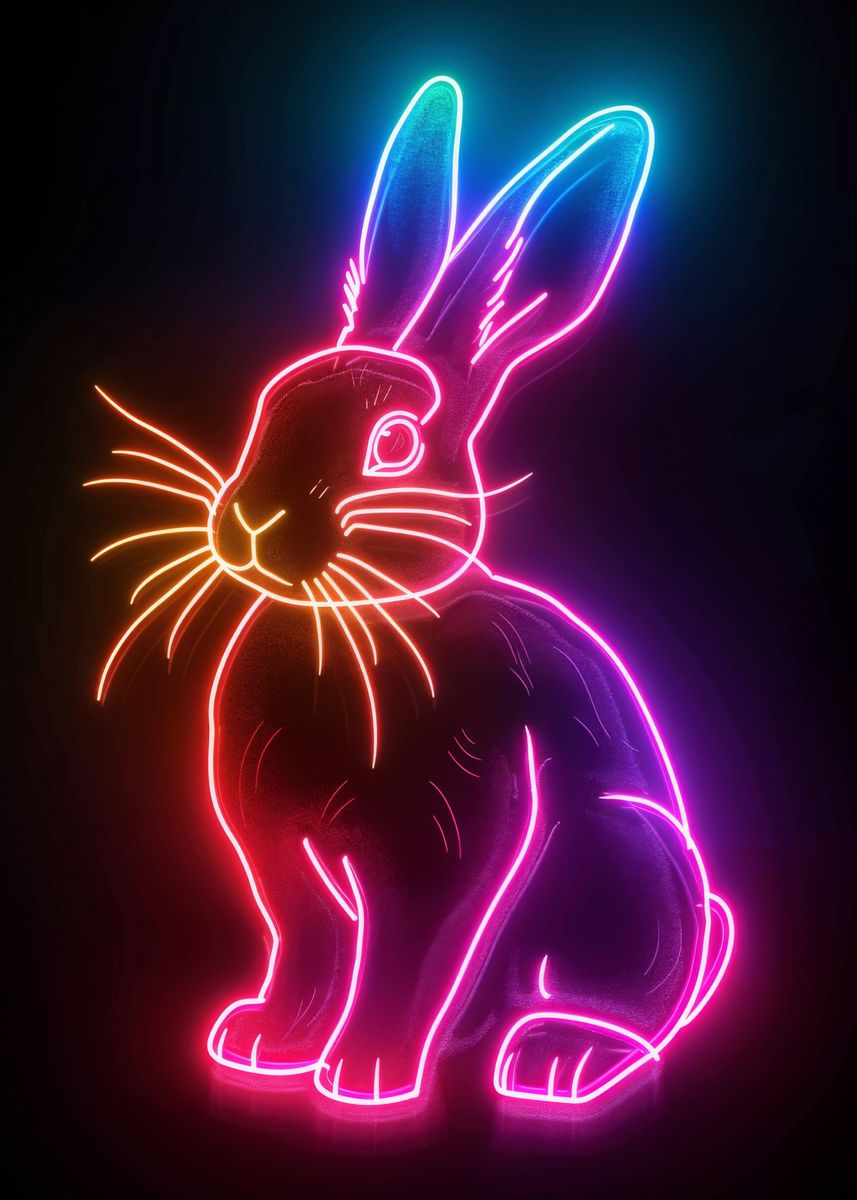 'Rabbit Neon Animal' Poster, picture, metal print, paint by Adam Reed ...