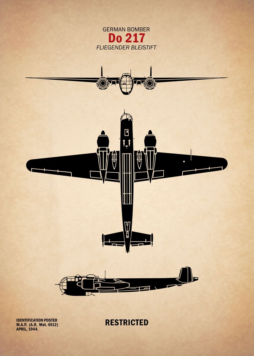 'Do 217 Identification' Poster, picture, metal print, paint by ...