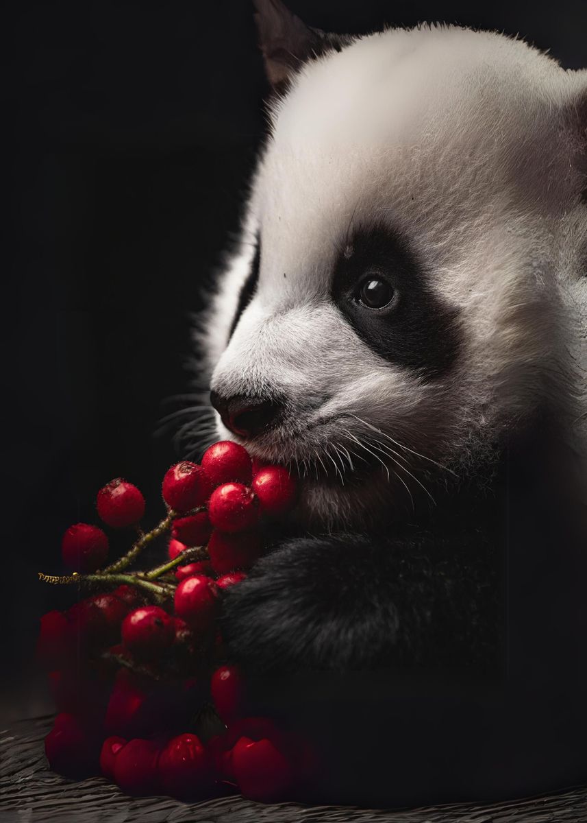 'Panda Eating Berries' Poster, picture, metal print, paint by ...