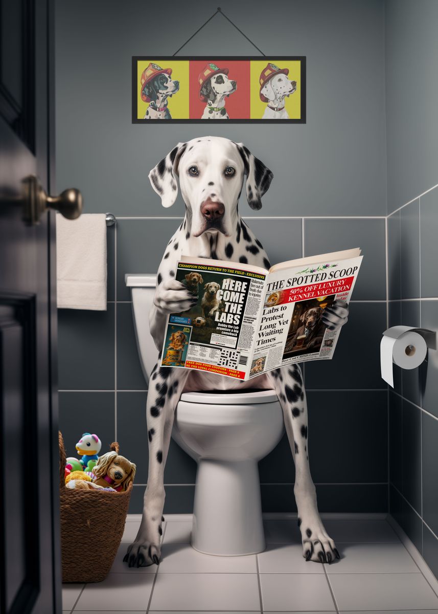 'Dalmatian on the Toilet' Poster, picture, metal print, paint by Craig ...