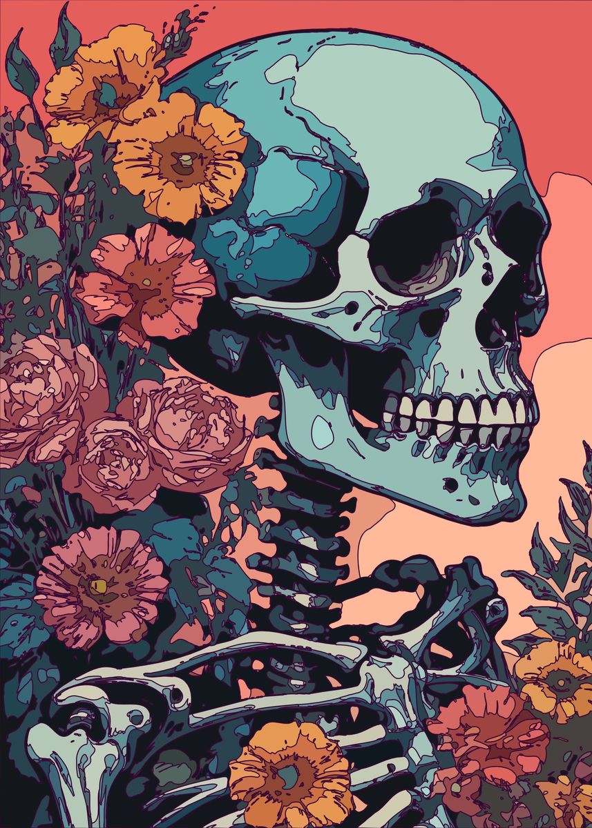 'Floral Skeleton Pop Art 5' Poster, picture, metal print, paint by 1x ...