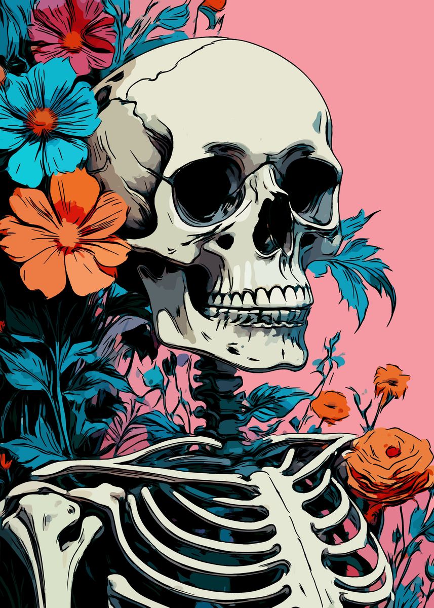 'Floral Skeleton Pop Art 4' Poster, picture, metal print, paint by 1x ...