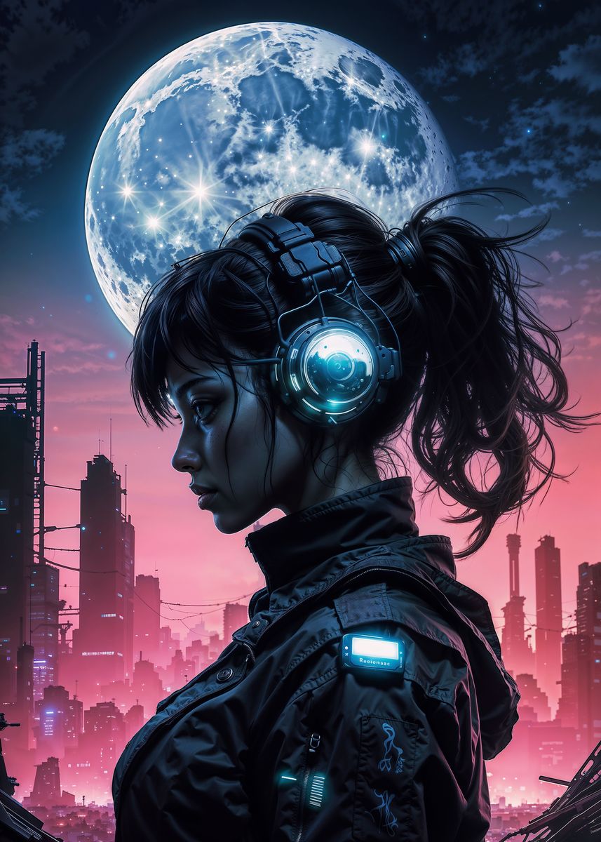 'Cyberpunk Moon Girl' Poster, picture, metal print, paint by Lootprint ...