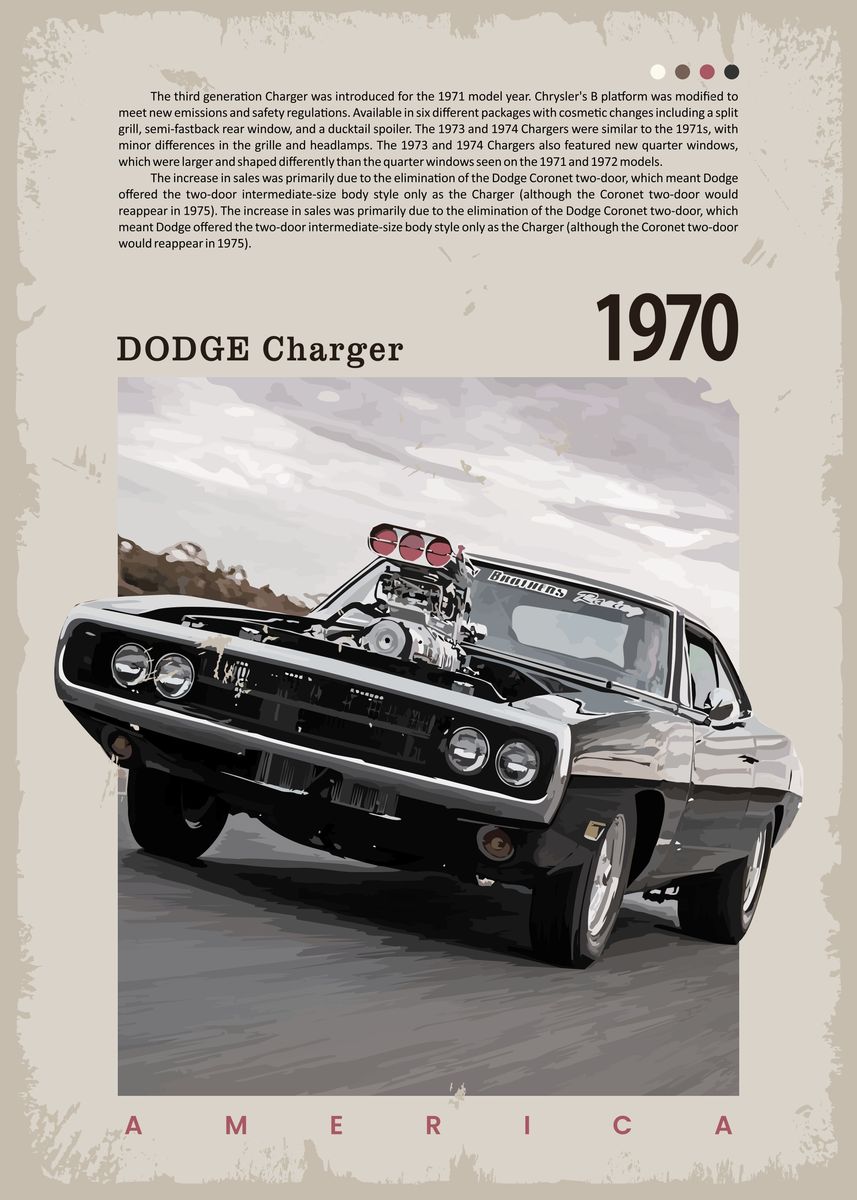 'dodge charger 1970 profile' Poster, picture, metal print, paint by ...