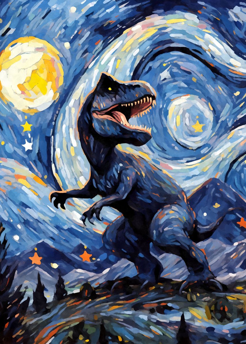 'Tyrannosaurus Rex Night' Poster, picture, metal print, paint by Masaki ...
