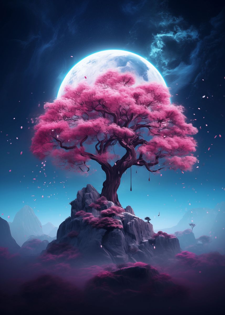 'Cosmic Sakura Tree' Poster, picture, metal print, paint by Creative Ys ...