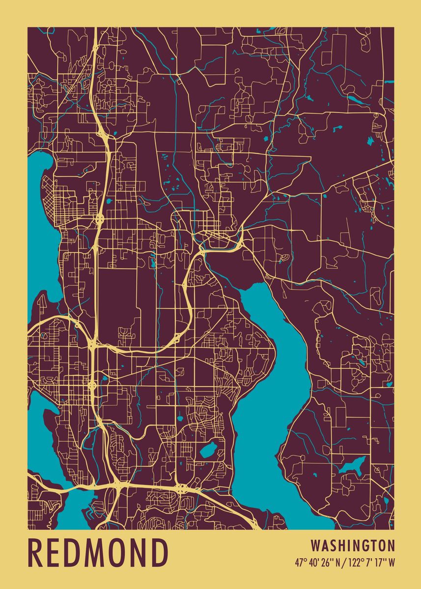 'Redmond city map' Poster, picture, metal print, paint by Miracle ...
