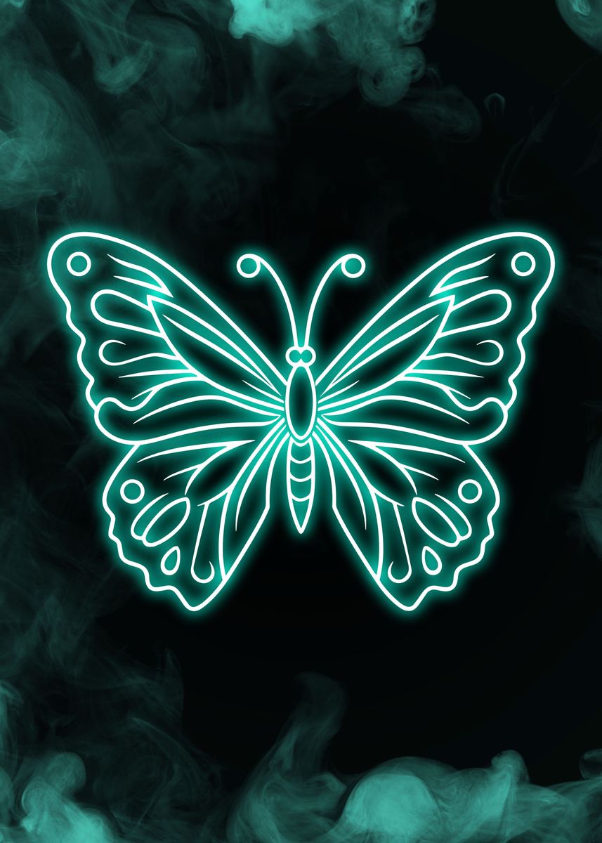 'Butterfly Neon Light Blue' Poster, picture, metal print, paint by ...