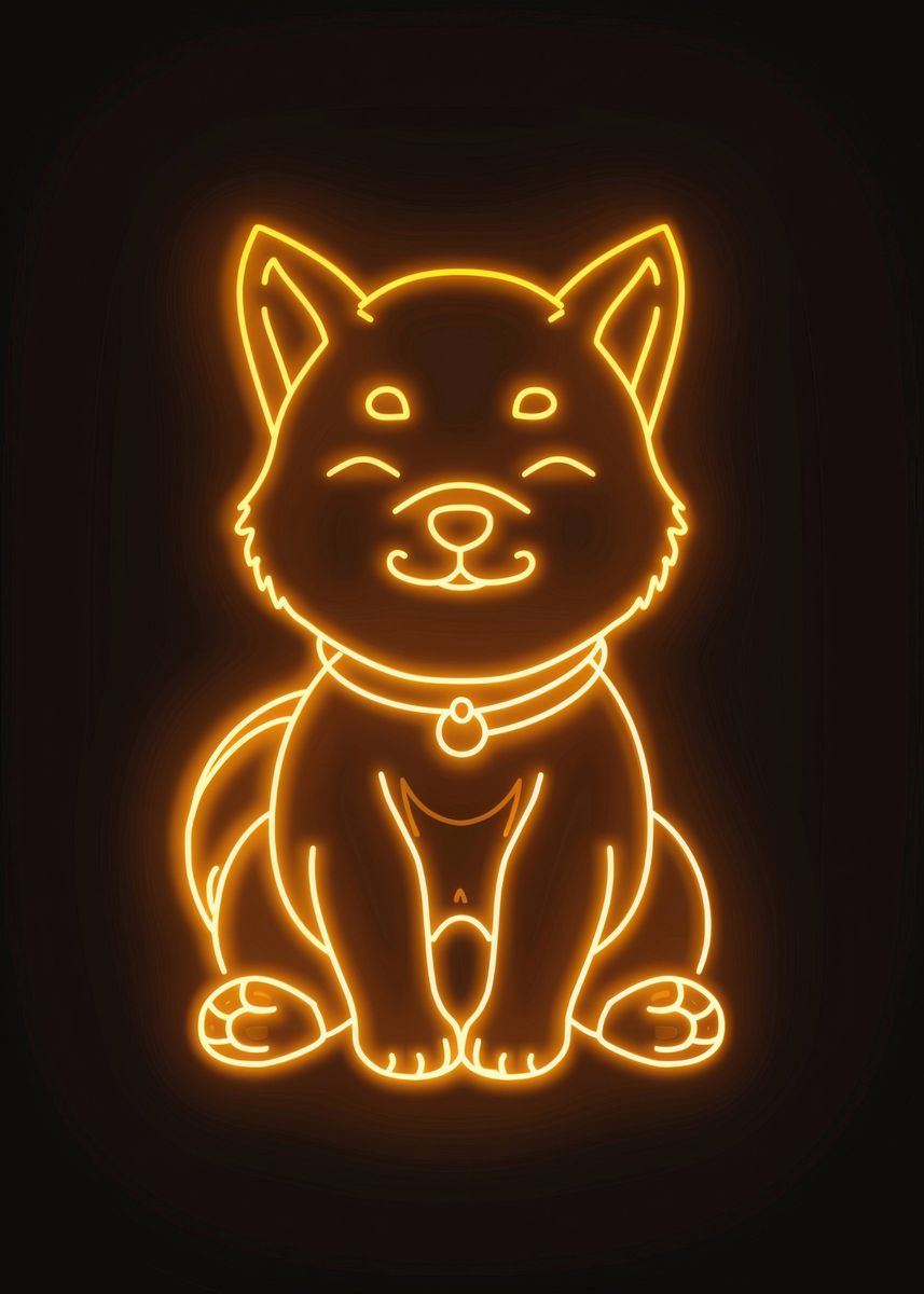 'Shiba Inu Golden Neon' Poster, picture, metal print, paint by Morgan ...
