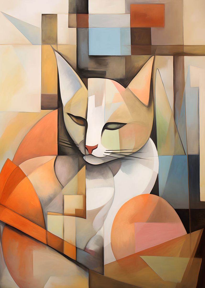 'Cat Painting Cubism Style' Poster, picture, metal print, paint by ...