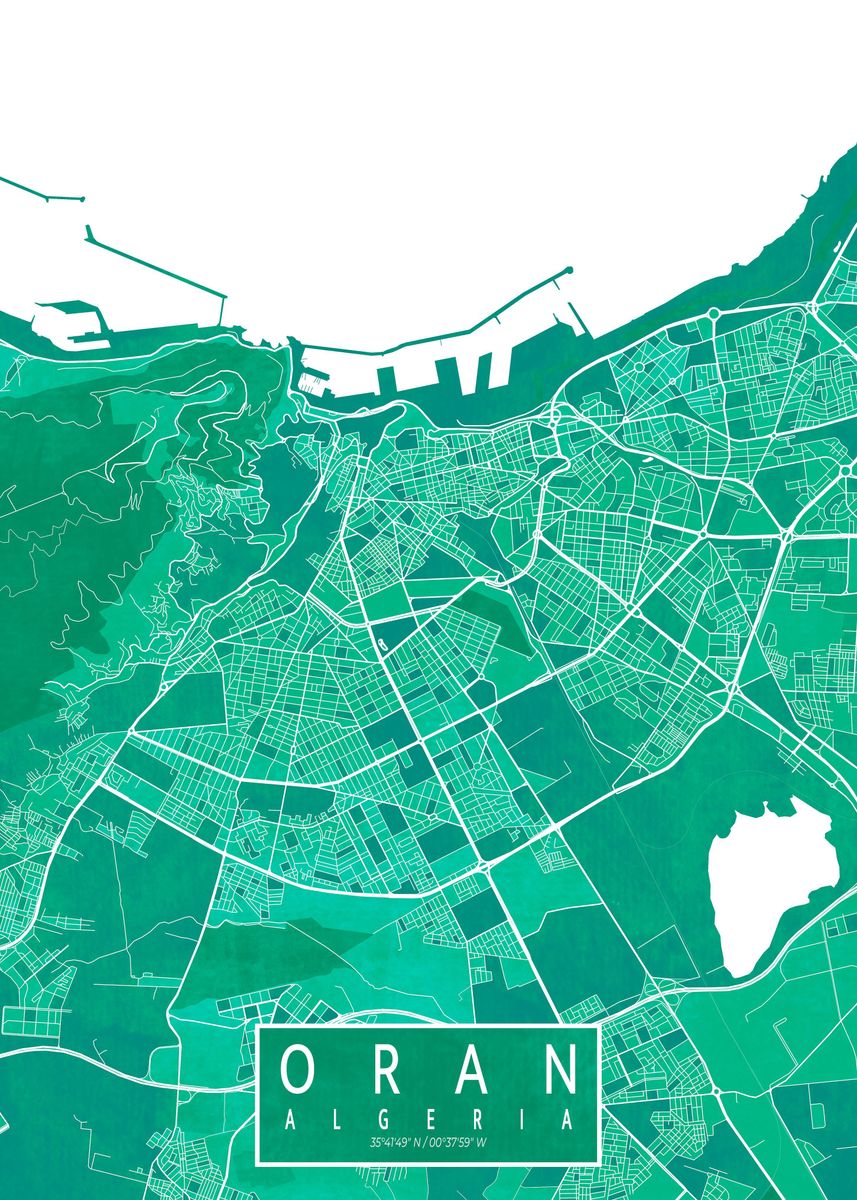 'Oran City Map Watercolor' Poster, picture, metal print, paint by deMAP ...