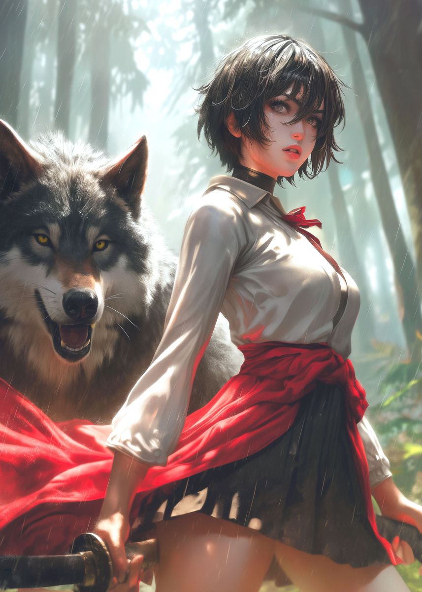 'Majestic Wolf Princess' Poster, picture, metal print, paint by Elysian Atelier | Displate