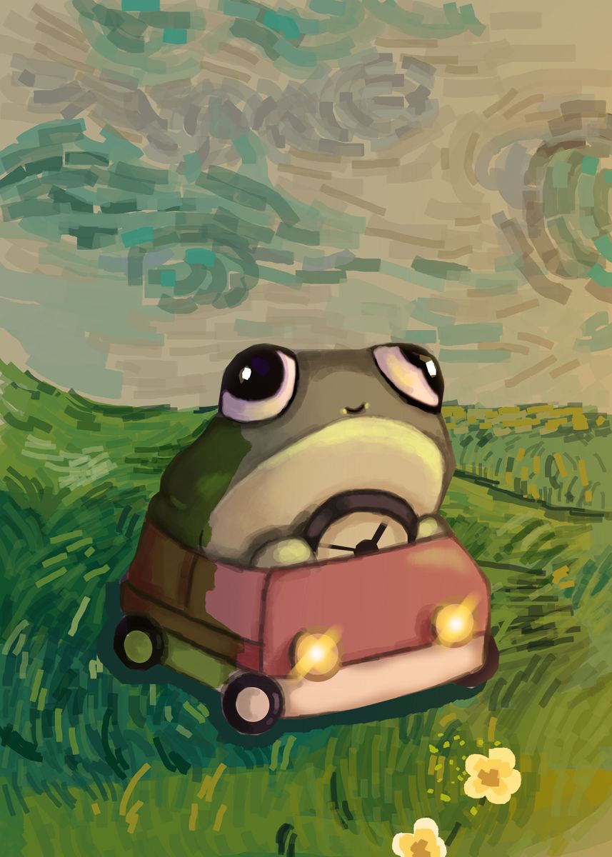 'frog driving in monet ' Poster, picture, metal print, paint by wine ...