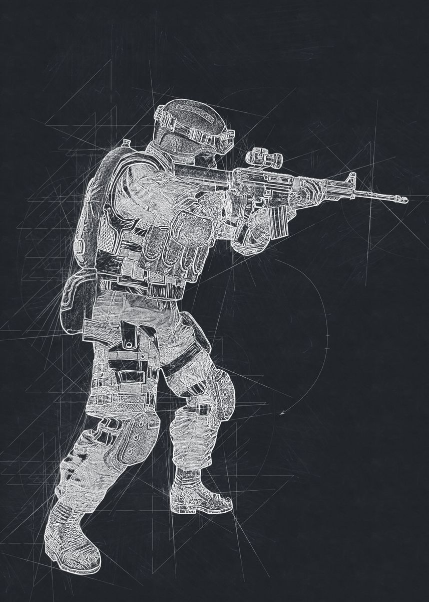 'Military Drawing' Poster, picture, metal print, paint by Ammar Zain ...