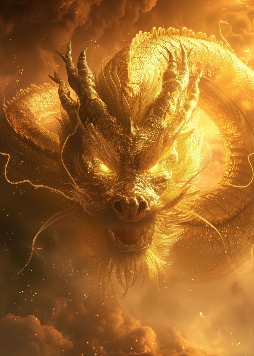 'Golden Chinese Dragon' Poster, picture, metal print, paint by ...