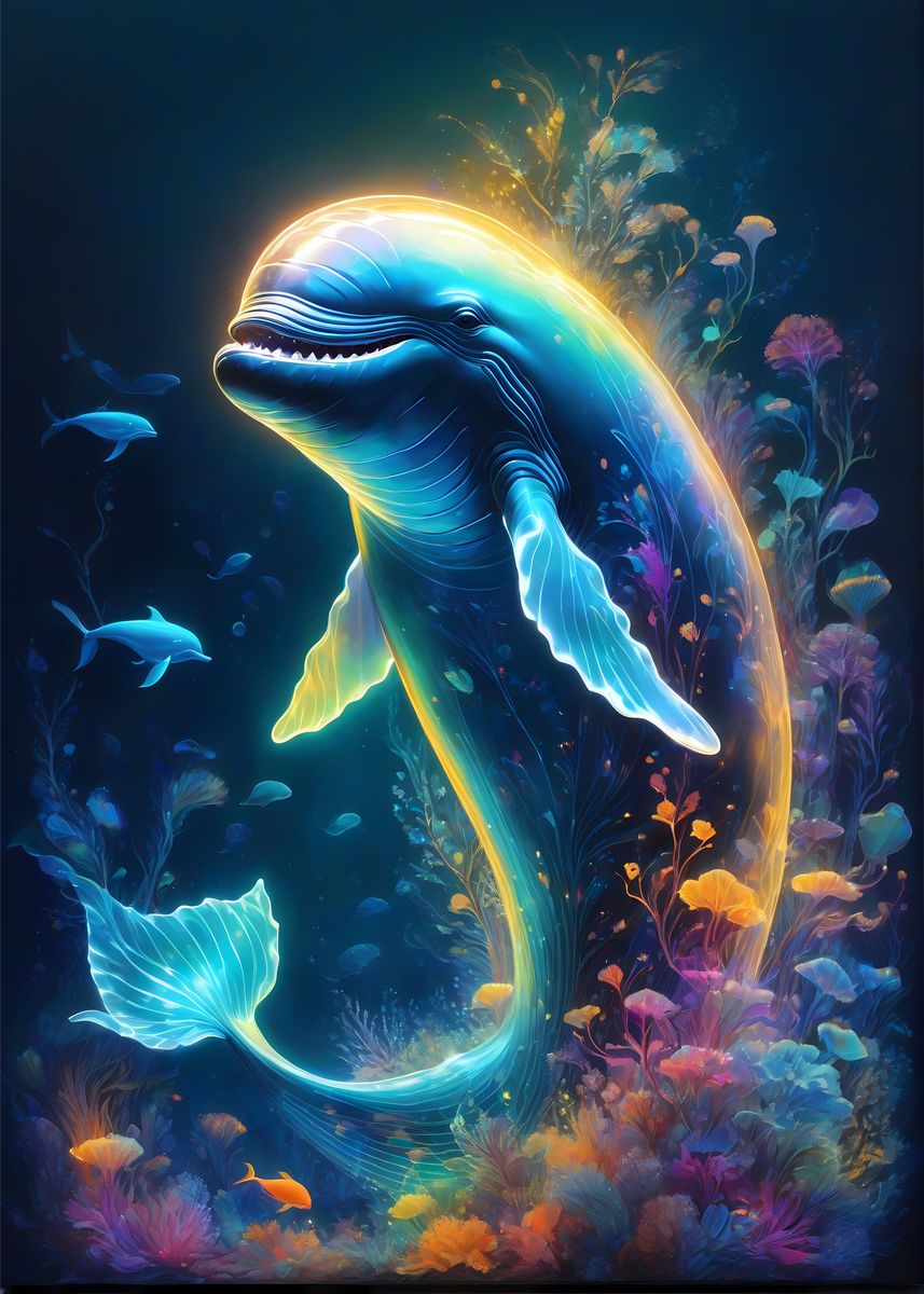 'Magic Realism Whale' Poster, picture, metal print, paint by Trending ...